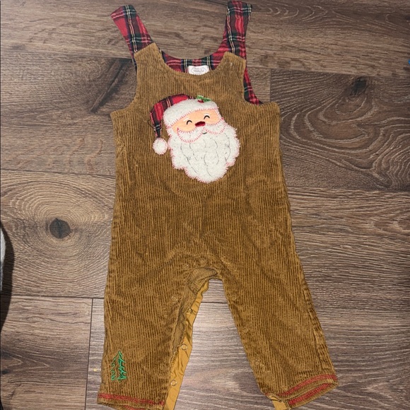 Mud Pie | Bottoms | Mud Pie Brown Corduroy Overalls With Santa Design ...